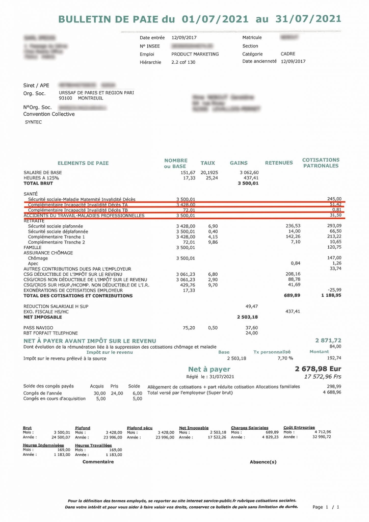 Cotisation prévoyance sur bulletin de paie - Life5